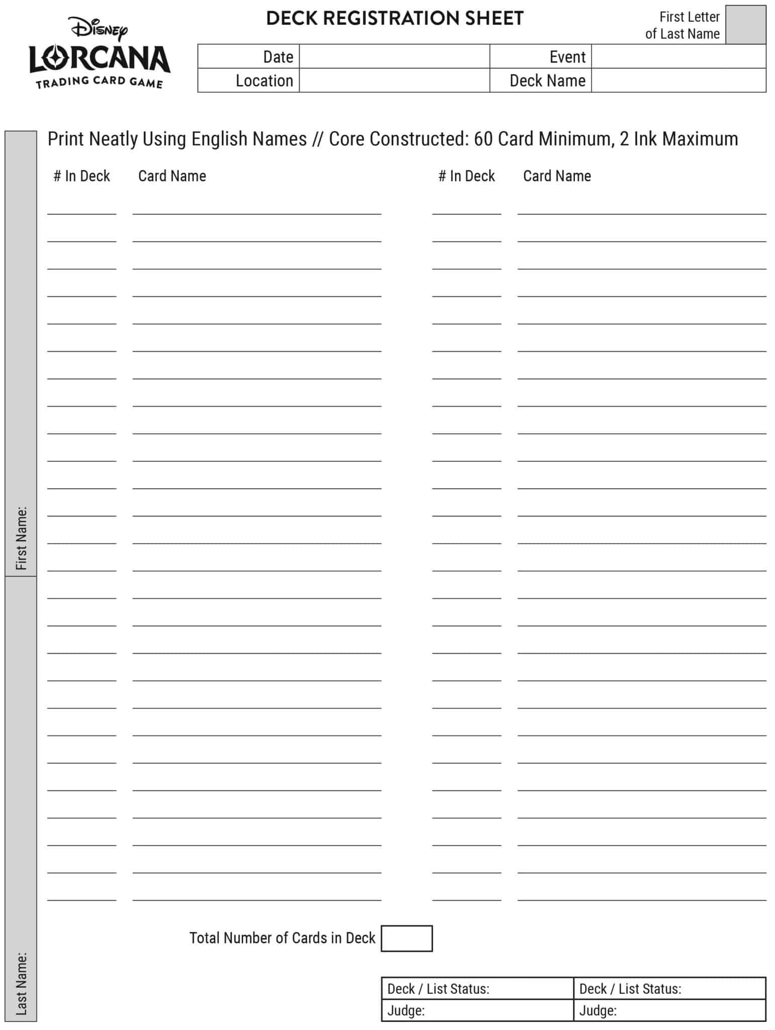 Official Decklist Registration Sheet - Mushu Report | Disney Lorcana ...